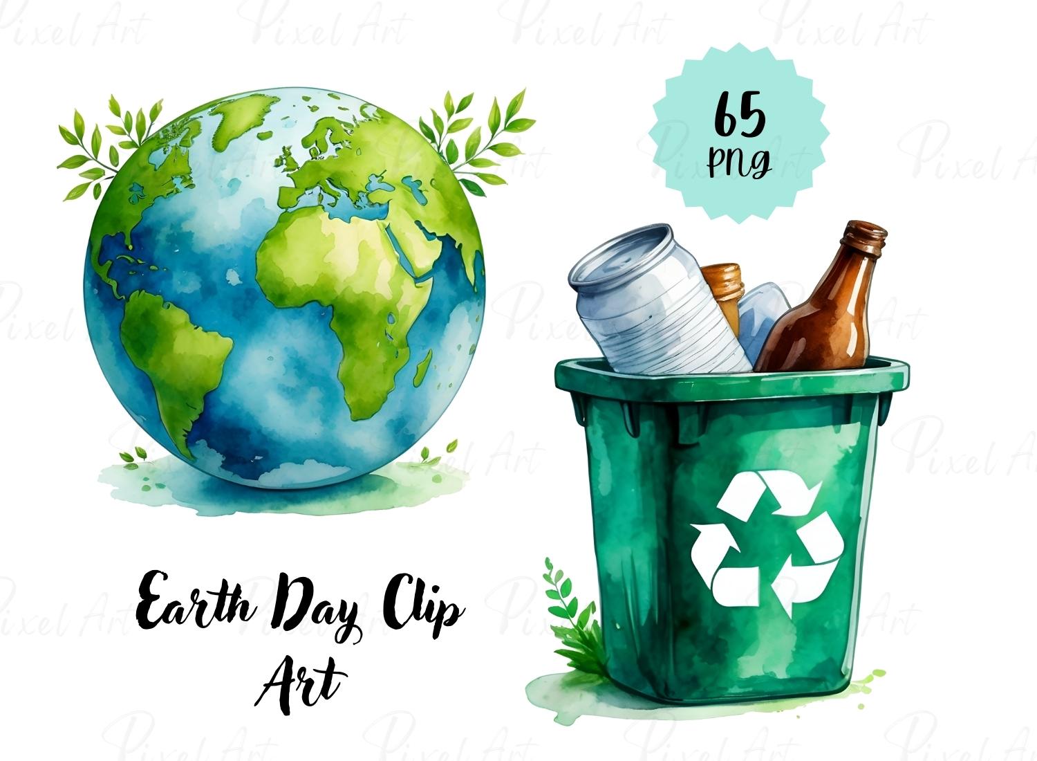 Watercolor Recycling Clipart: Earth Day Illustrations (66 PNG Files ...
