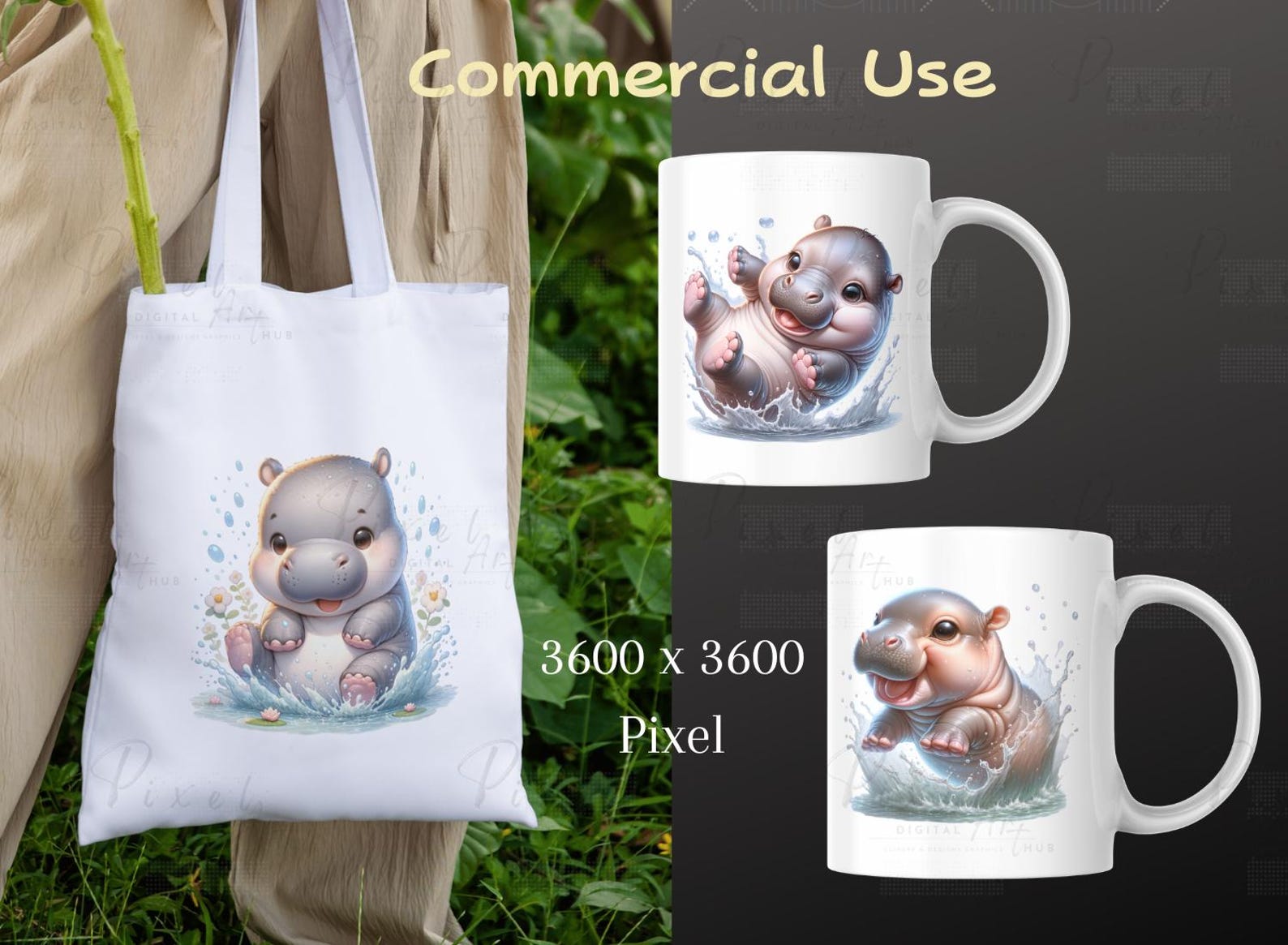 15 Cute Baby Hippo, Cute Moo Deng, Clipart - Watercolor, Pngs, Cartoon ...