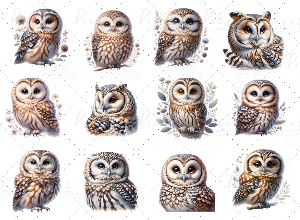 Beautifully Owls Clipart and Papers - Watercolor, PNG & JPEG Files ...