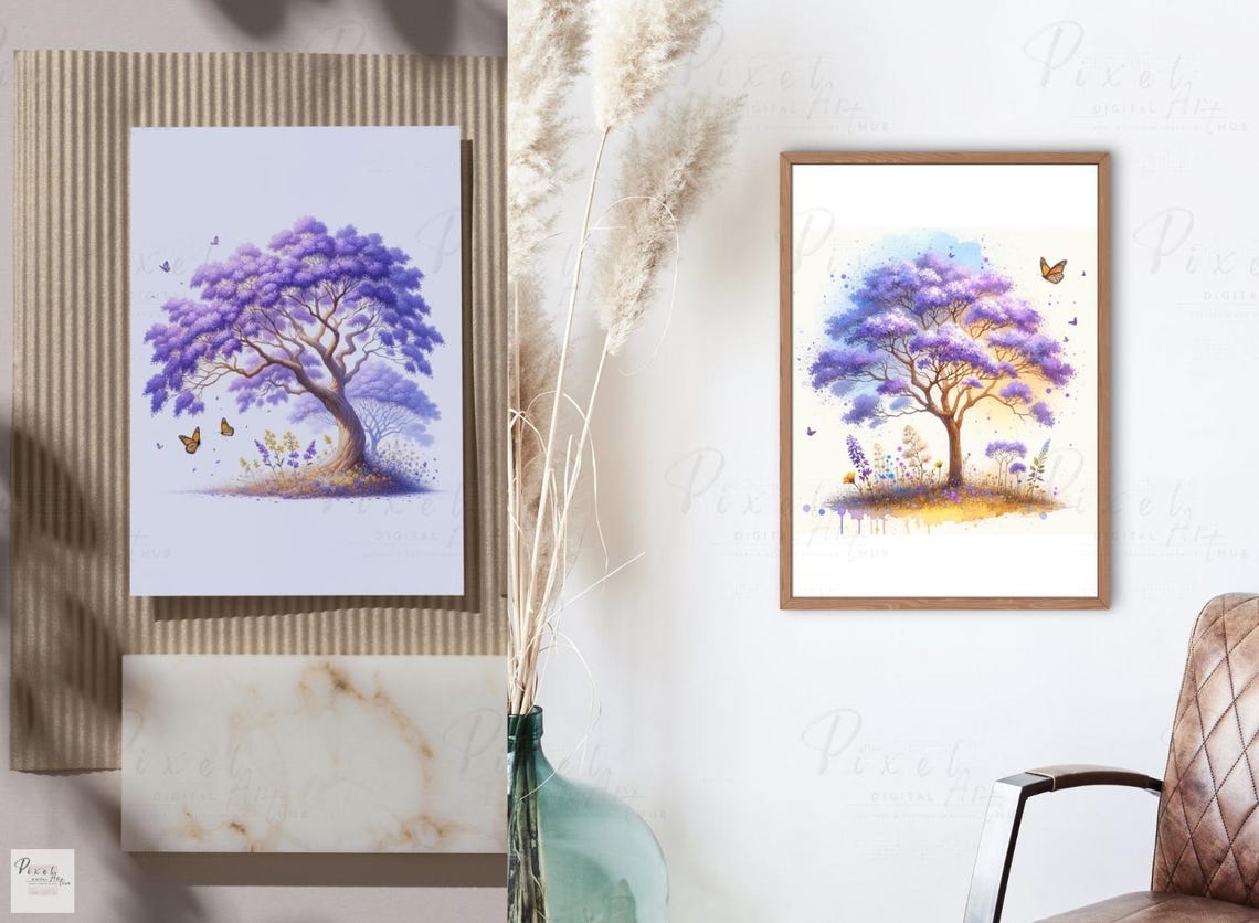 Watercolor Jacaranda Tree Clipart & Papers, Classic -jacaranda Flowers ...