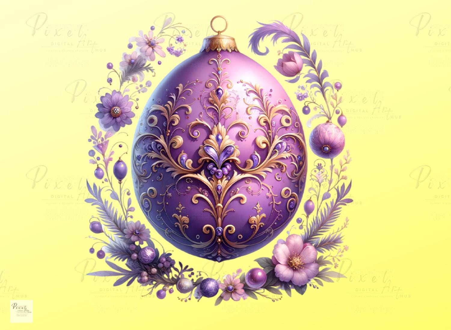 15 Purple Christmas Ornament - Watercolor, Pngs, Rococo Christmas ...