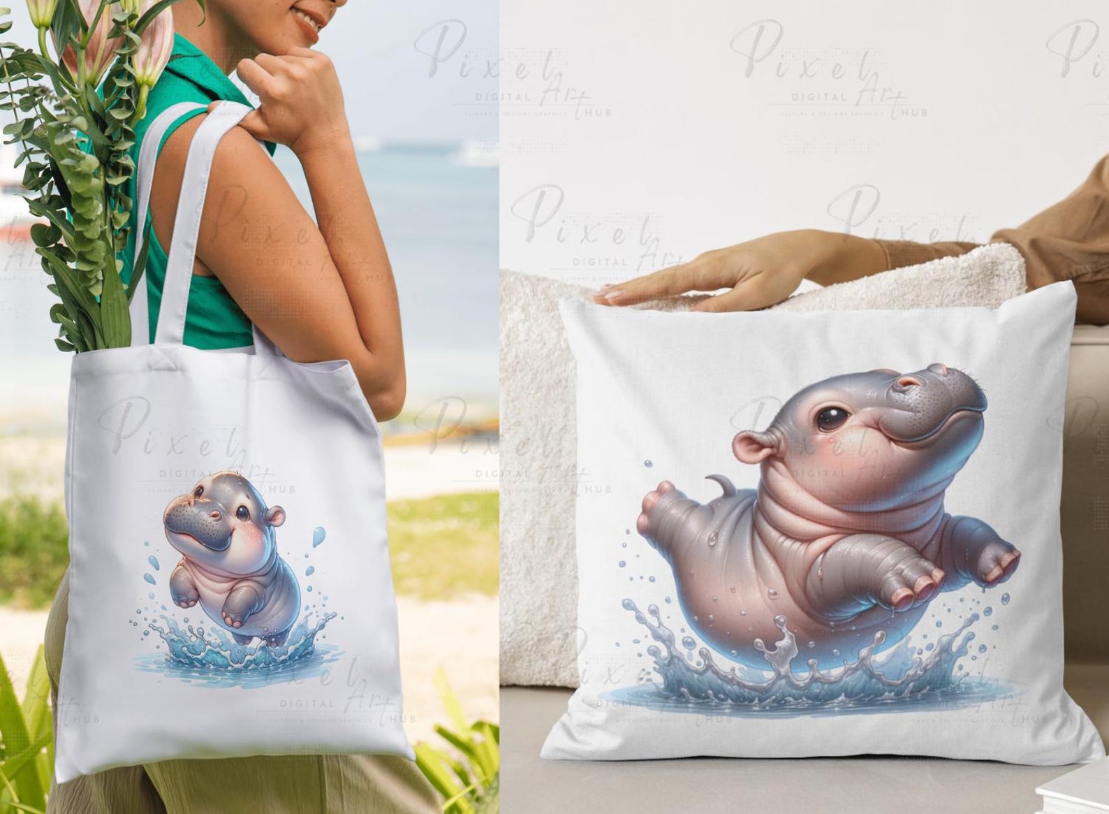 15 Cute Baby Hippo, Cute Moo Deng, Clipart - Watercolor, Pngs, Cartoon ...