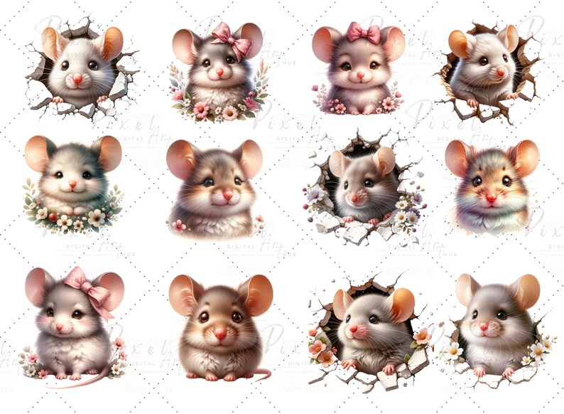 Watercolor Cute Mice Clipart and Posters, Adorable Mouse, Files 12 JPEG ...