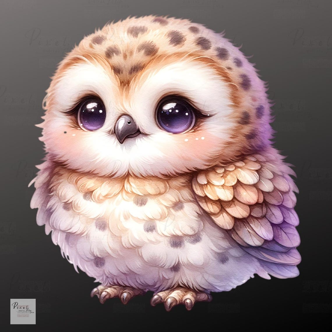 Cute Baby Owls Clipart - Watercolor, Pngs, Cute Owls, Fantasy Clipart ...