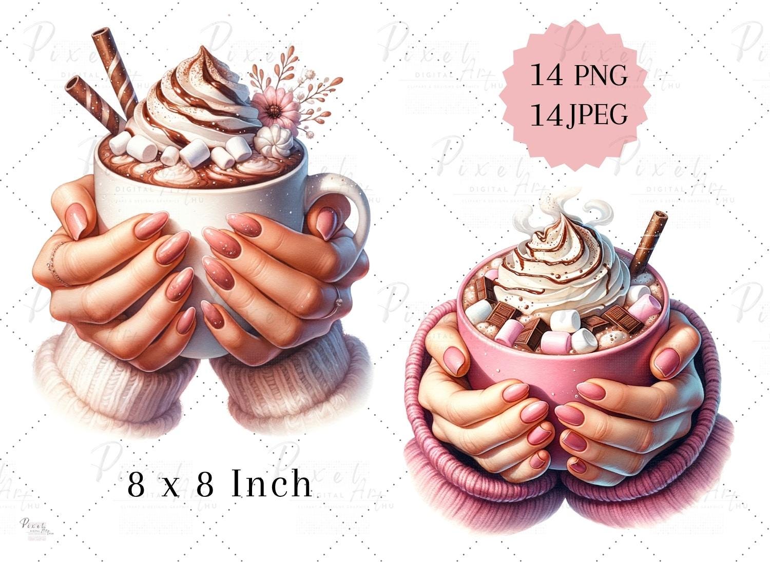 Watercolor Hot Chocolate Clipart Set: 14 PNG & JPG Files (digital ...