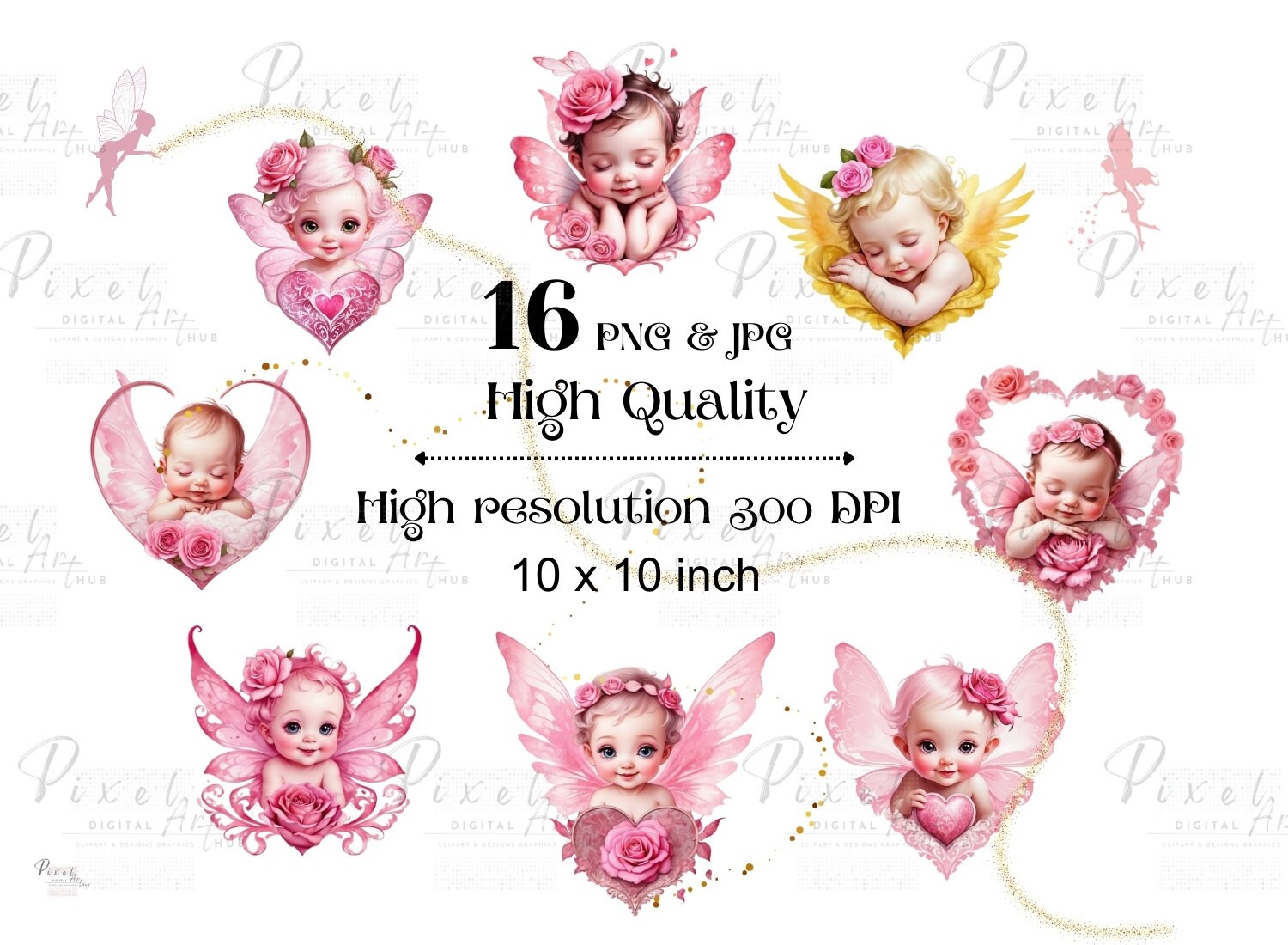 A Little Fairy, Clip Art Bundle, Valentines Fairy, 16 PNG and 16 JPG 32 ...