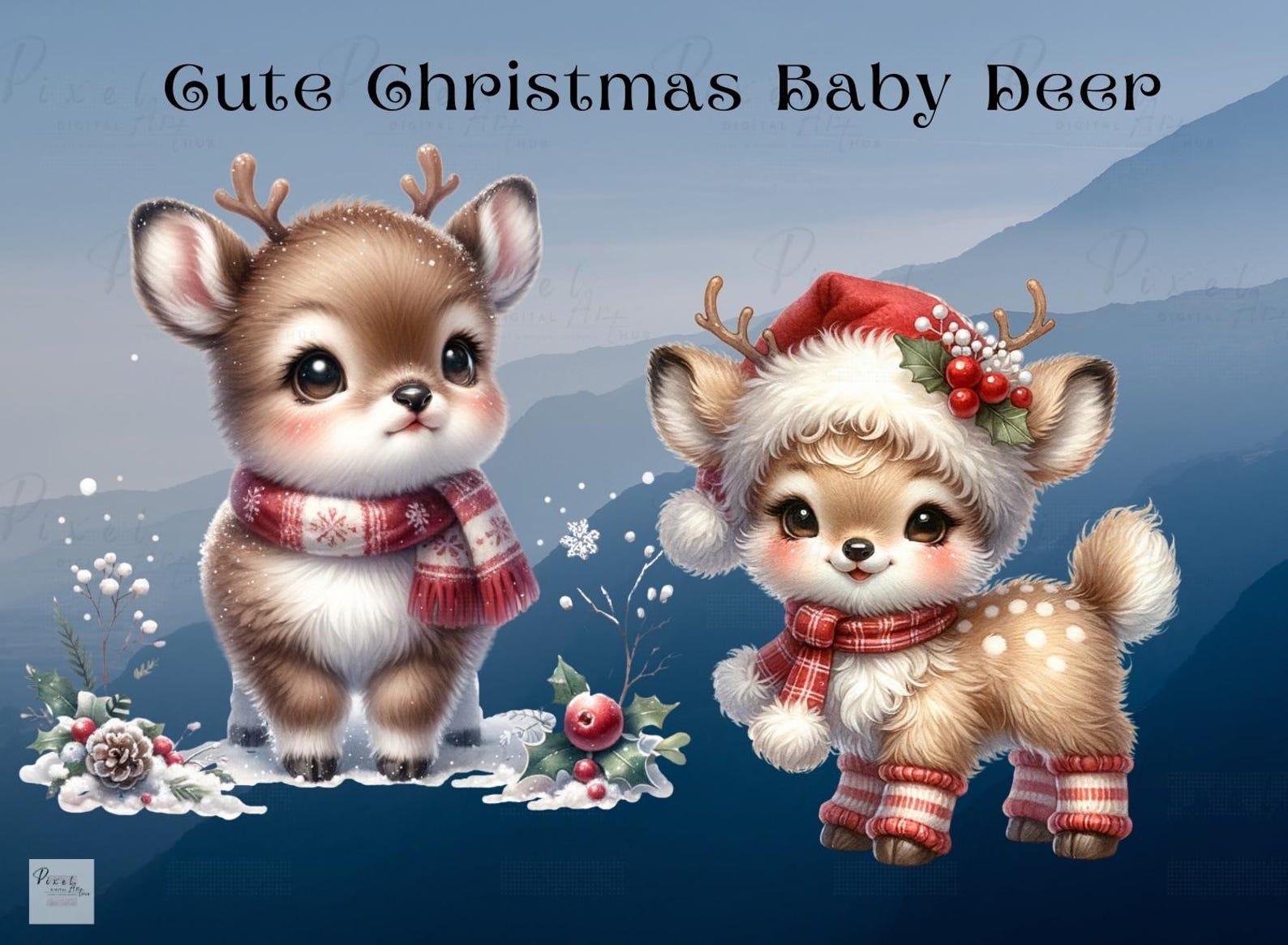 Watercolor Baby Deer Christmas Clipart: PNG JPEG Files (commercial Use ...