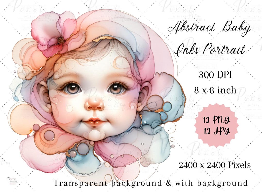 Abstract Art, Baby Inks Portrait Clipart, Alcohol Ink, 12 PNG -12 JPG ...