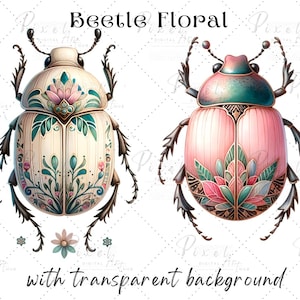 Watercolor Floral Beetle Clipart: Fantasy PNG Collection (digital ...