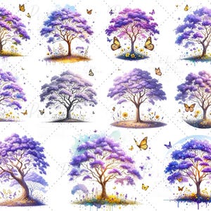 Watercolor Jacaranda Tree Clipart & Papers, Classic -jacaranda Flowers ...