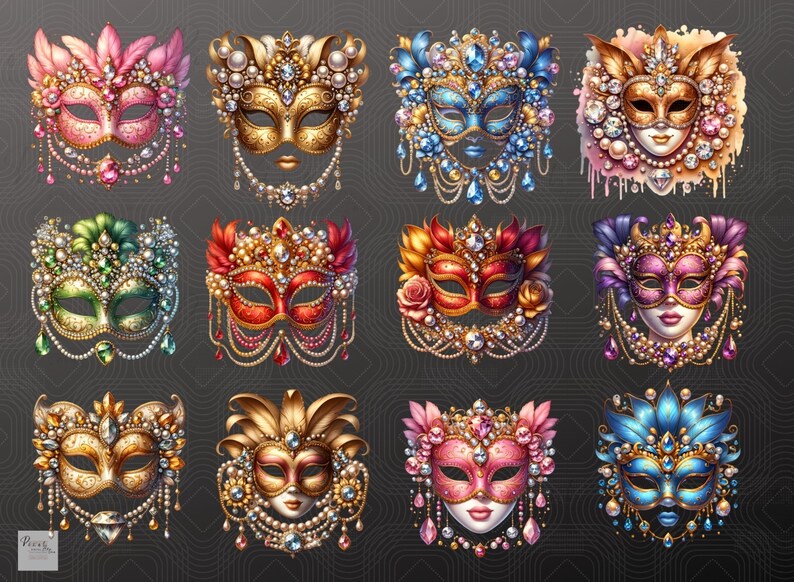 Venice Carnival's Masks, Clipart Set: Exquisite Masks Adorned With ...