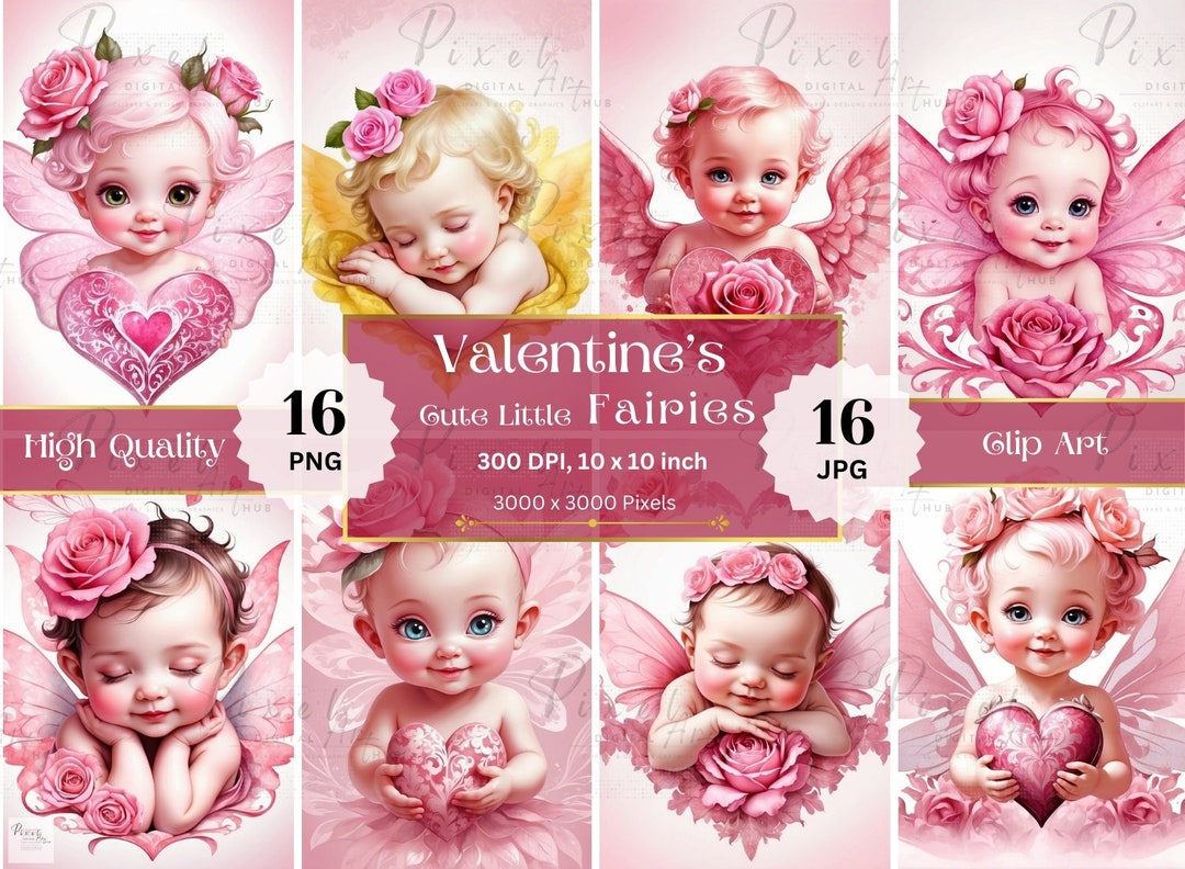 A Little Fairy, Clip Art Bundle, Valentines Fairy, 16 PNG and 16 JPG ...