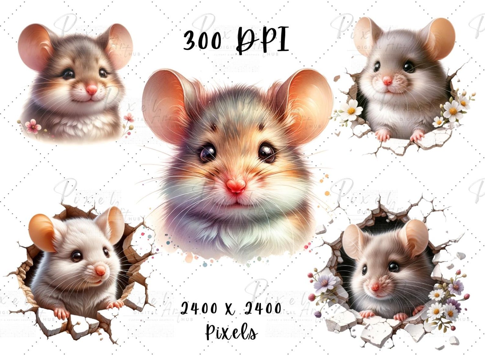 Watercolor Cute Mice Clipart and Posters, Adorable Mouse, Files 12 JPEG ...