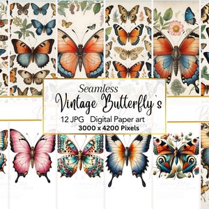 Vintage Butterfly Digital Paper Collection, Vintage Printable Scrapbook ...