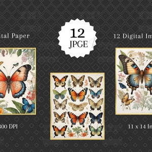 Vintage Butterfly Digital Paper Collection, Vintage Printable Scrapbook ...