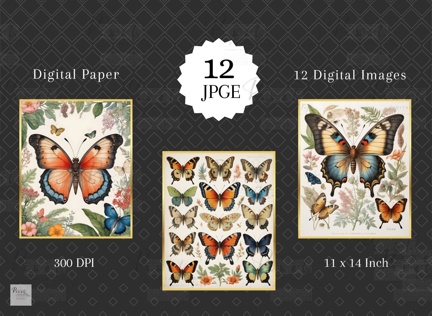 Vintage Butterfly Digital Paper Collection, Vintage Printable Scrapbook ...