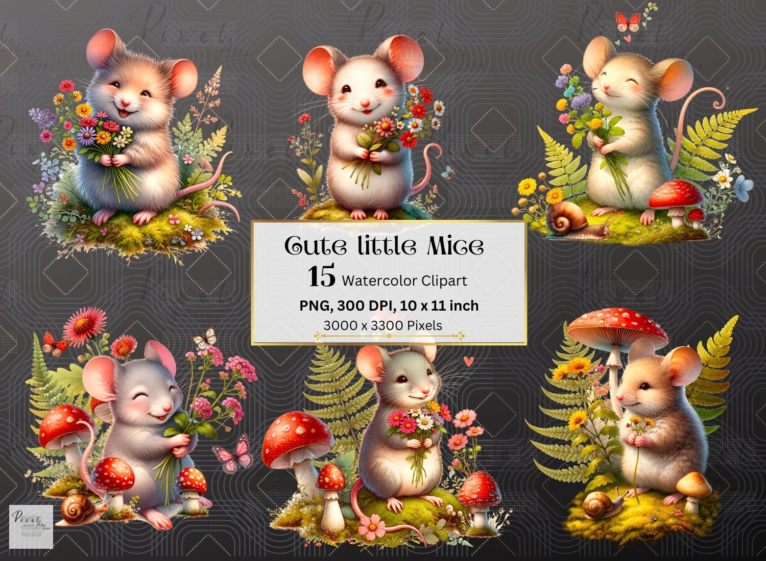 Vintage Watercolor Mice Clipart: Forest Friends Collection (digital ...