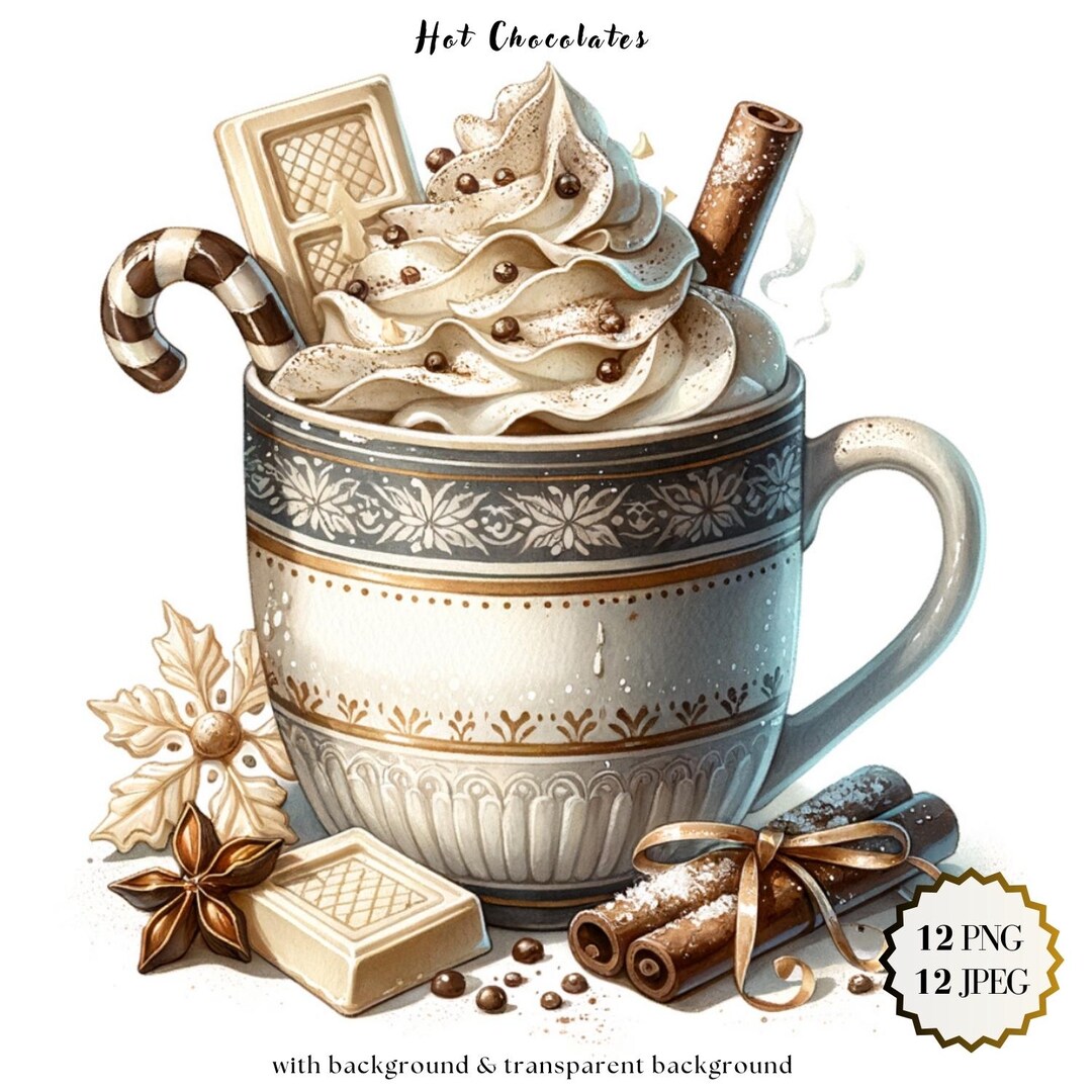 Watercolor Hot Chocolate Clipart Set: Winter Drinks, Commercial Use ...