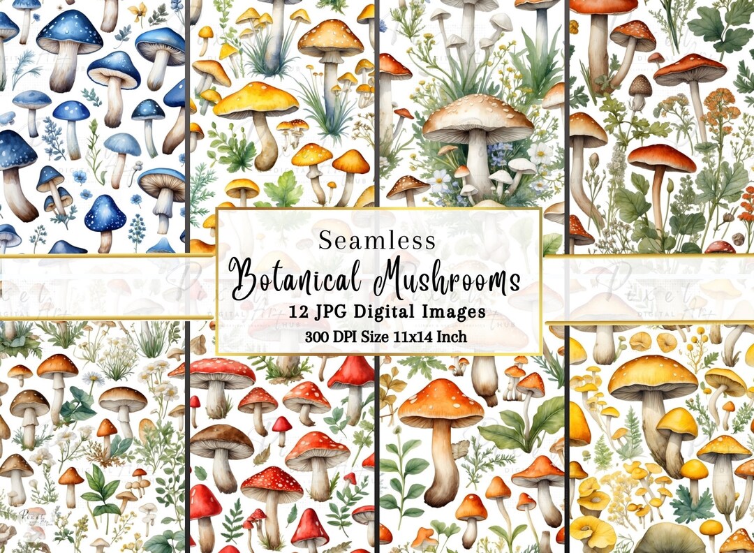Botanical Mushroom Digital Paper Collection, Printable Scrapbook Paper ...