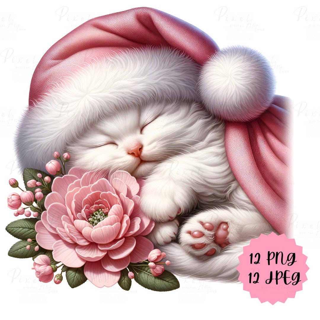 Watercolor Christmas Kitty Clipart, Cat Illustration (digital Download ...