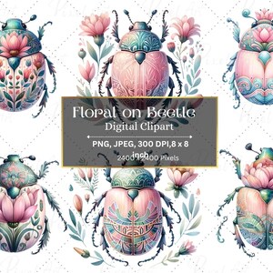 Watercolor Floral Beetle Clipart: Fantasy Insect Art (PNG & JPEG ...