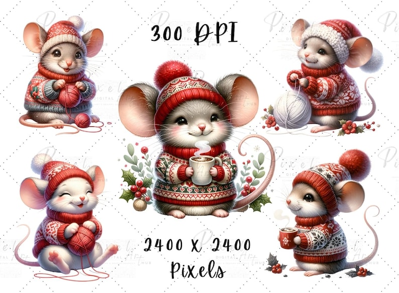 Watercolor Cute Mice Christmas, Clipart, Adorable Christmas Mice, File ...
