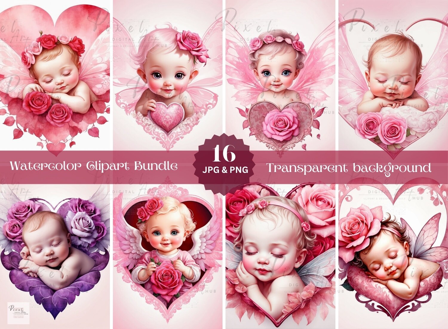 A Little Fairy, Clip Art Bundle, Valentines Fairy, 16 PNG and 16 JPG 32 ...