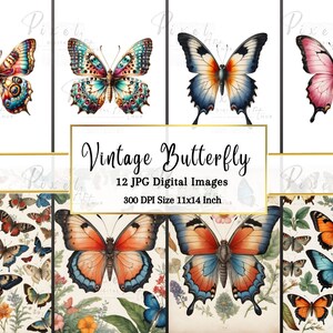 Vintage Butterfly Digital Paper Collection, Vintage Printable Scrapbook ...