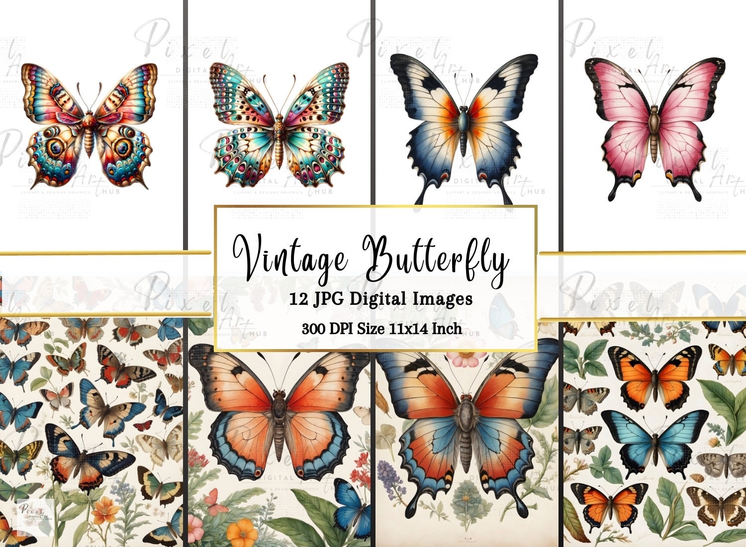 Vintage Butterfly Digital Paper Collection, Vintage Printable Scrapbook ...