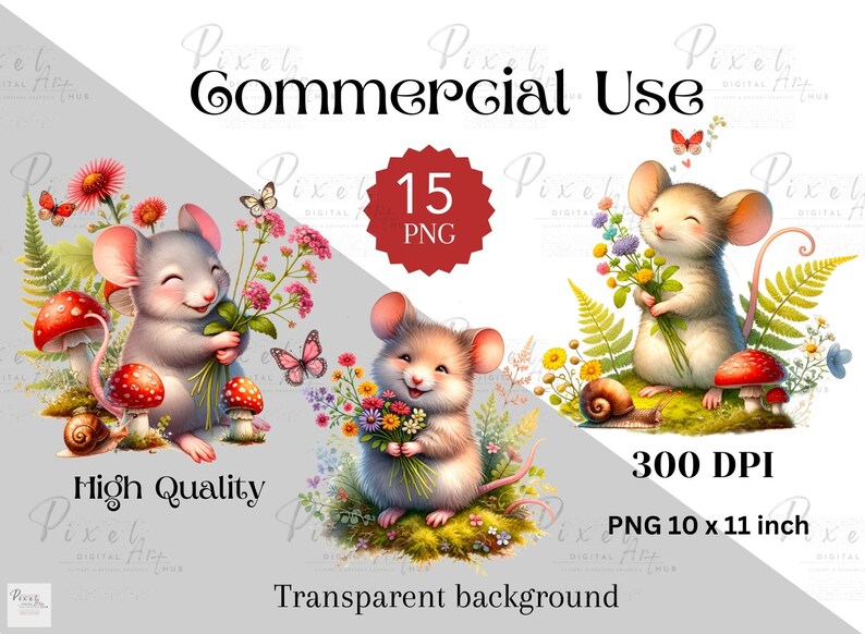 Vintage Watercolor Mice Clipart: Forest Friends Collection (digital ...