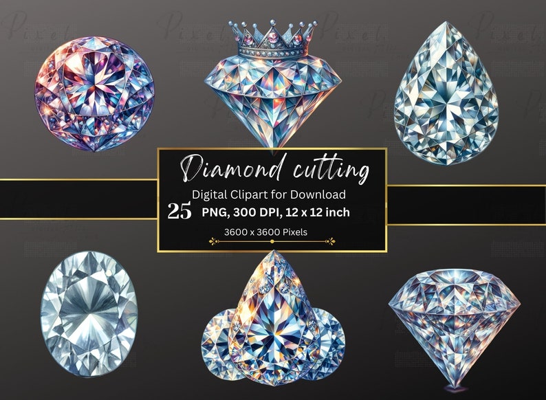 Diamond Cut Clipart: Sparkling Gem PNG Set (digital Download) - Etsy