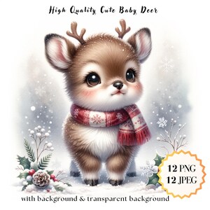 Watercolor Baby Deer Christmas Clipart: PNG JPEG Files (commercial Use ...