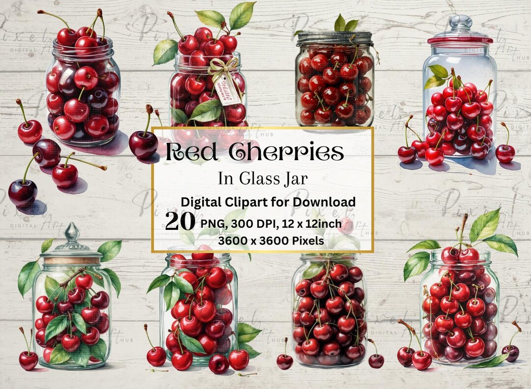 Red Cherries in Jar Clipart, Commercial Use (digital Download) - Etsy