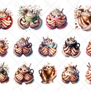 Watercolor Hot Chocolate Clipart Set: 14 PNG & JPG Files (digital ...