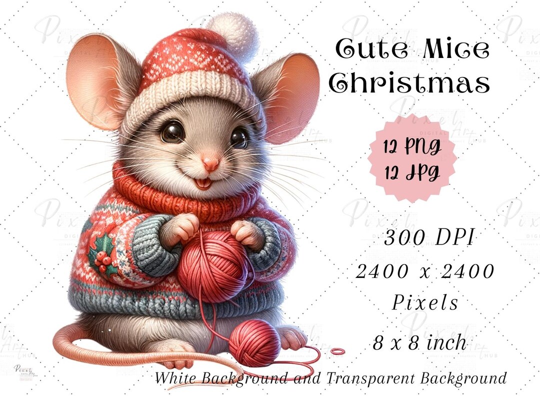 Watercolor Cute Mice Christmas, Clipart, Adorable Christmas Mice, File ...