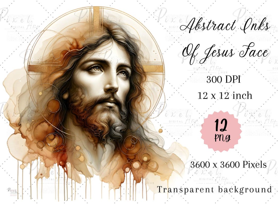 Abstract Art, Beautiful Ink of Jesus' Face, Portrait Clipart, Alcohol ...