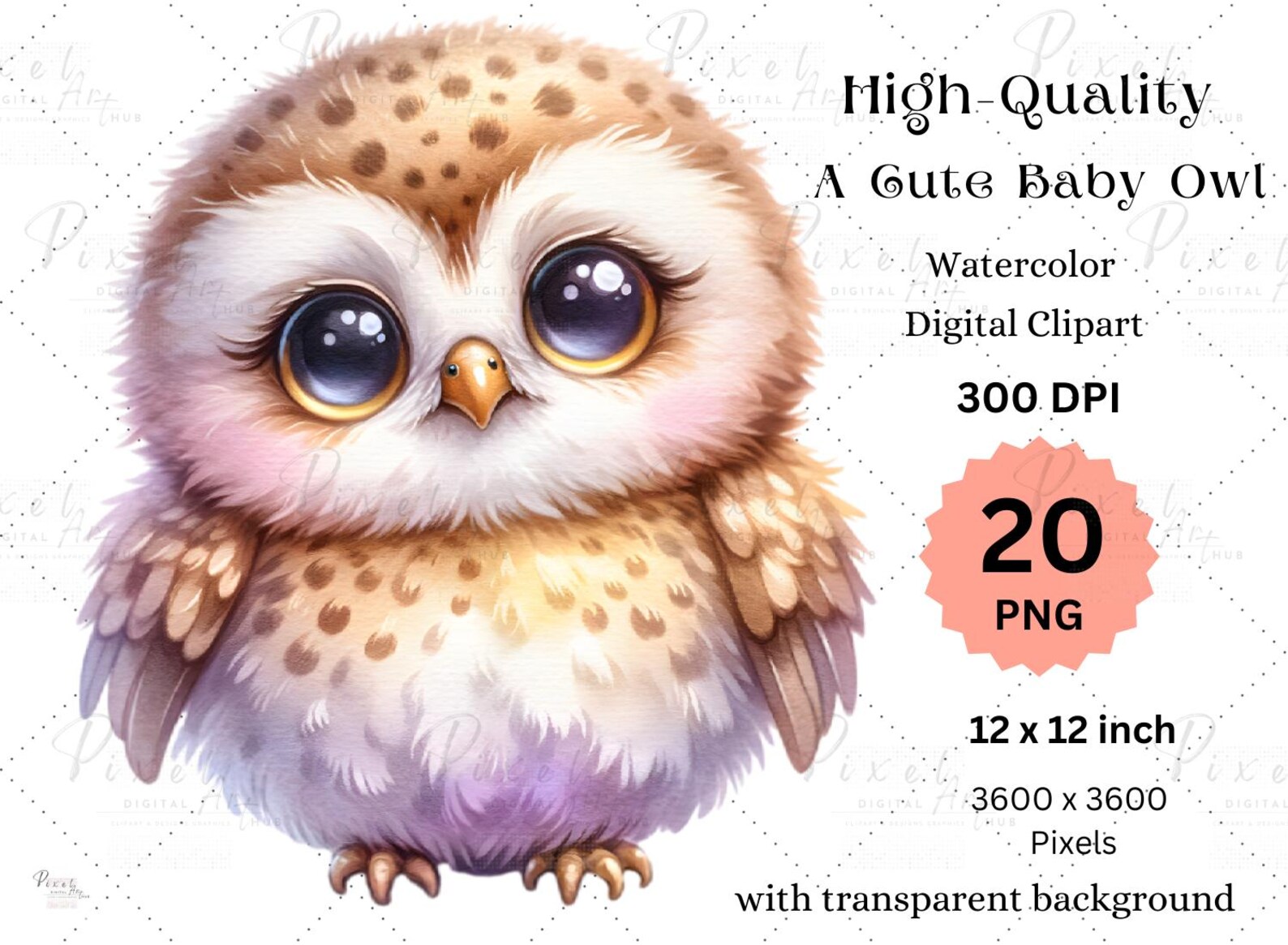 Cute Baby Owls Clipart - Watercolor, Pngs, Cute Owls, Fantasy Clipart ...