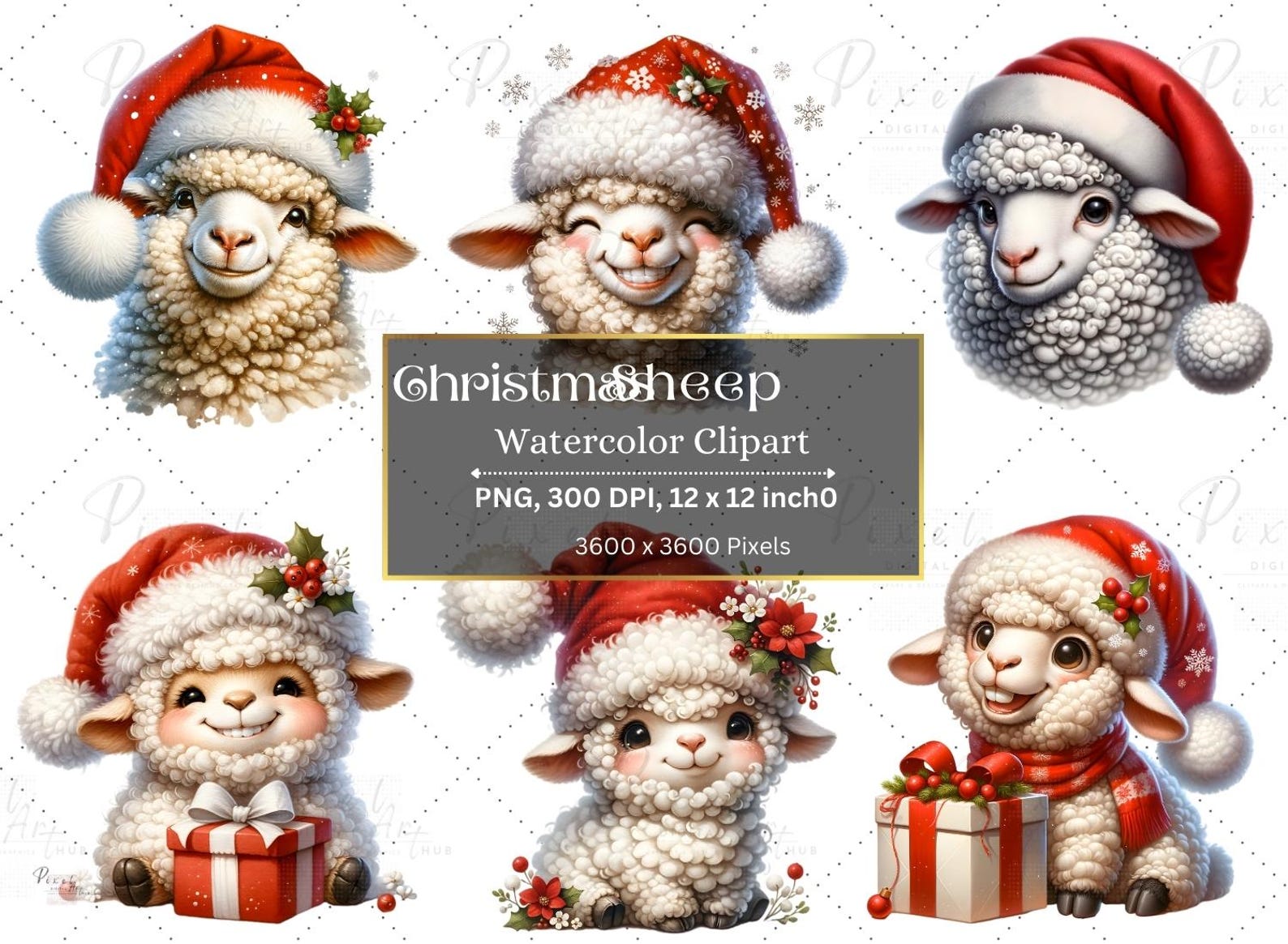 Watercolor Cute Sheep Christmas Clipart, Christmas Sheep File PNG ...