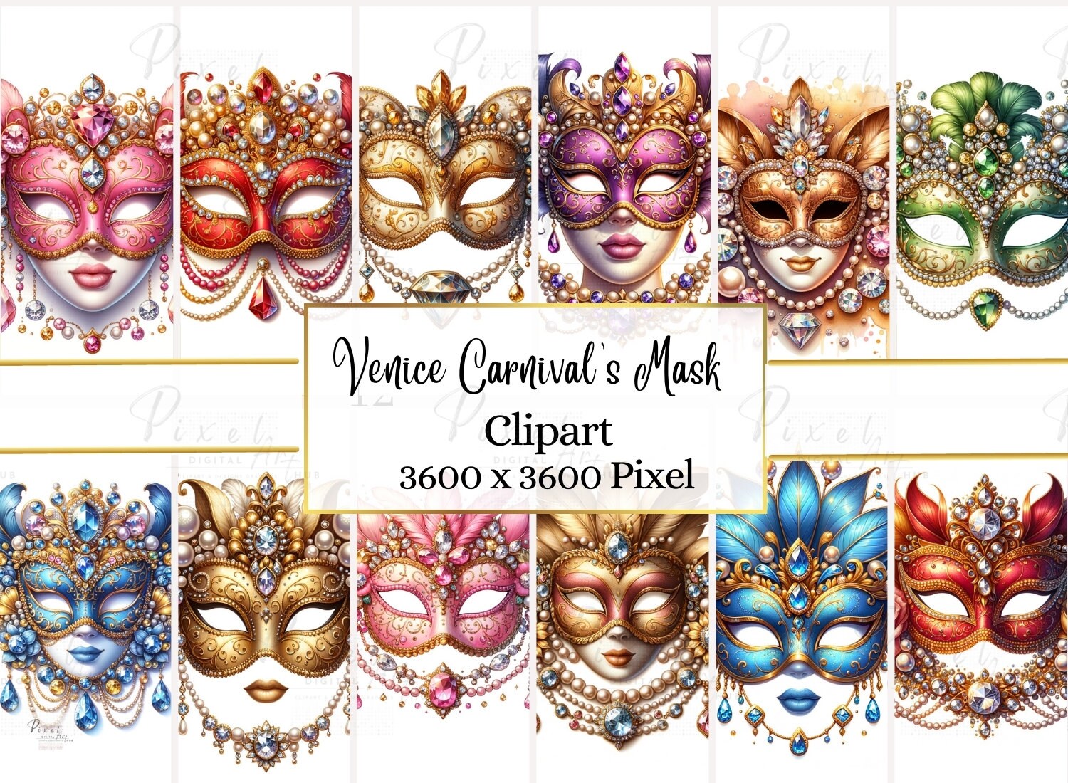 Venice Carnival's Masks, Clipart Set: Exquisite Masks Adorned With ...