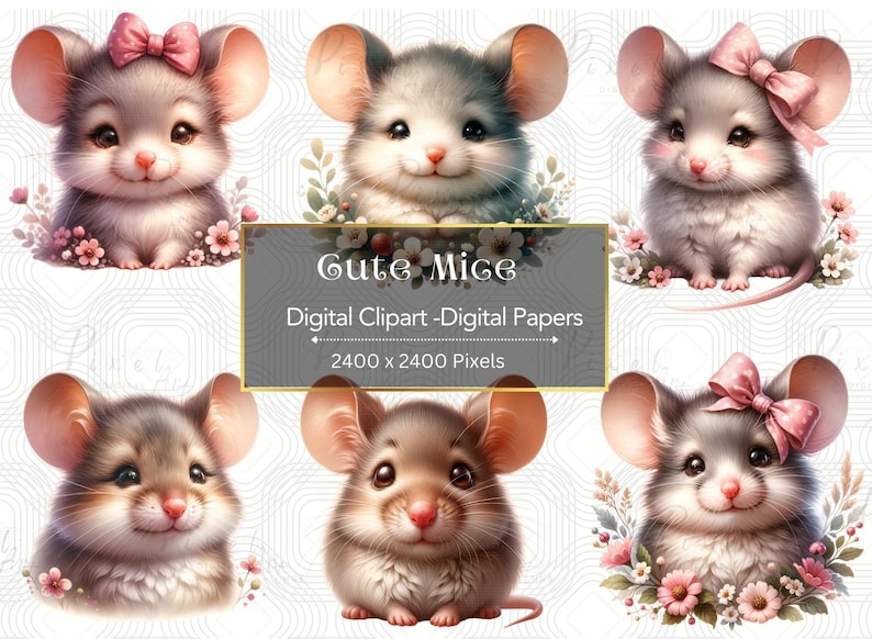 Watercolor Cute Mice Clipart and Posters, Adorable Mouse, Files 12 JPEG ...