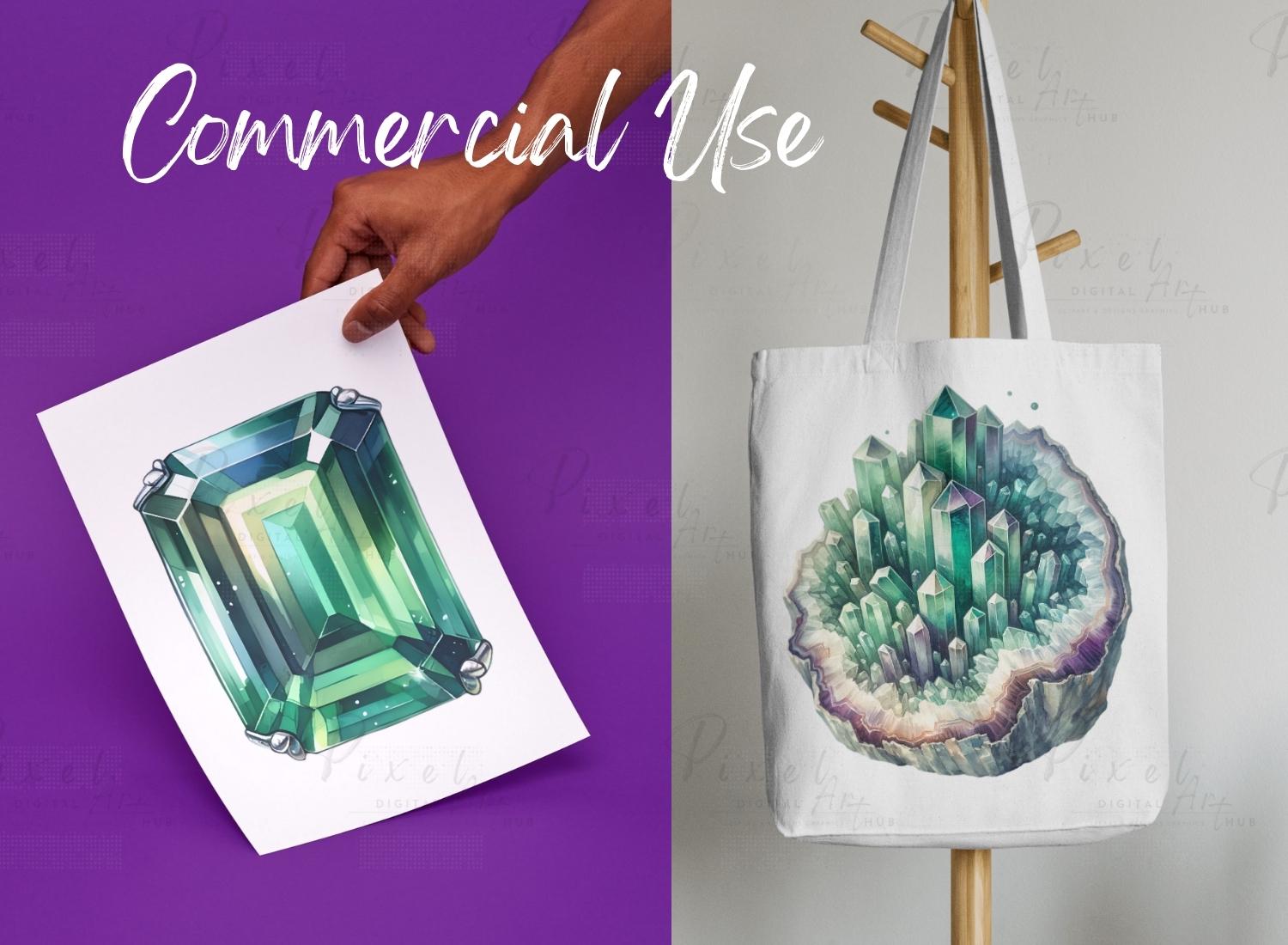 Emerald Gemstone Watercolor Clipart: Sparkling Green Gems (digital ...