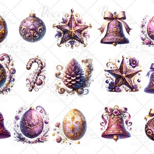 15 Purple Christmas Ornament - Watercolor, Pngs, Rococo Christmas ...