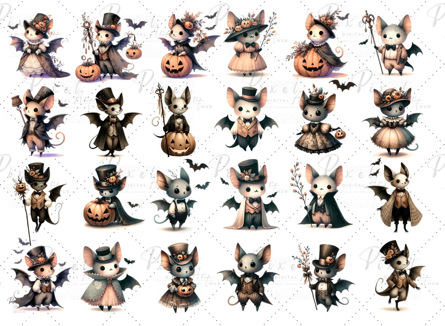 Watercolor Halloween Bats Clipart: 24 PNG Fantasy Bat Illustrations ...