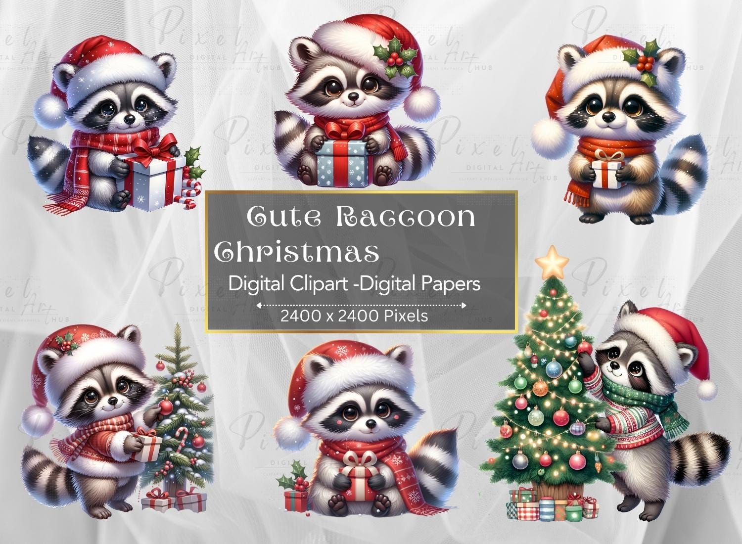 Watercolor Cute Raccoon Christmas, Clipart, Adorable Raccoon Christmas ...