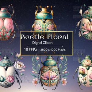 Watercolor Floral Beetle Clipart: Fantasy PNG Collection (digital ...