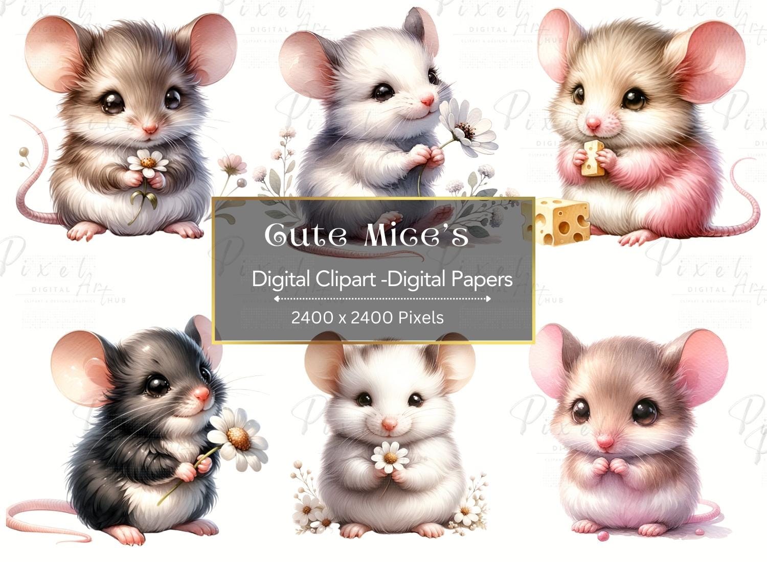 Watercolor of a Cute Mice Clipart and Posters, Adorable Mouse, Files 16 ...