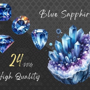 Blue Sapphire Clipart: Watercolor Gem PNG Set (digital Download) - Etsy