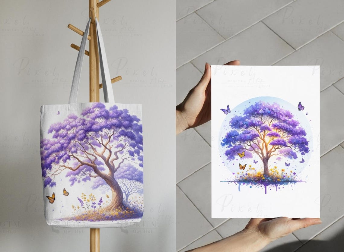 Watercolor Jacaranda Tree Clipart & Papers, Classic -jacaranda Flowers ...