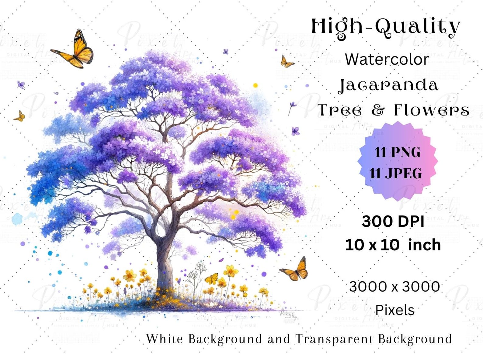 Watercolor Jacaranda Tree Clipart & Papers, Classic -jacaranda Flowers ...