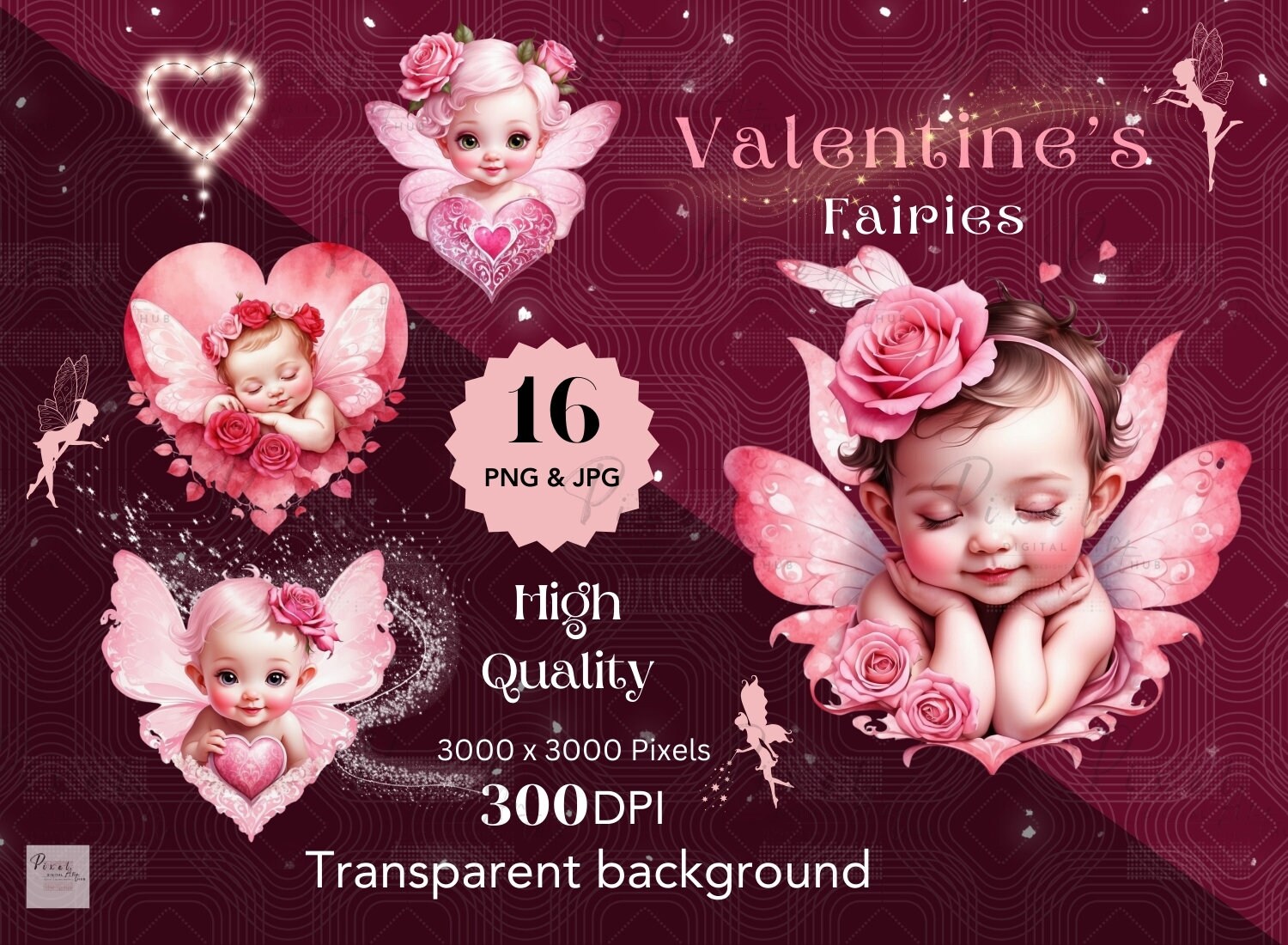 A Little Fairy, Clip Art Bundle, Valentines Fairy, 16 PNG and 16 JPG 32 ...